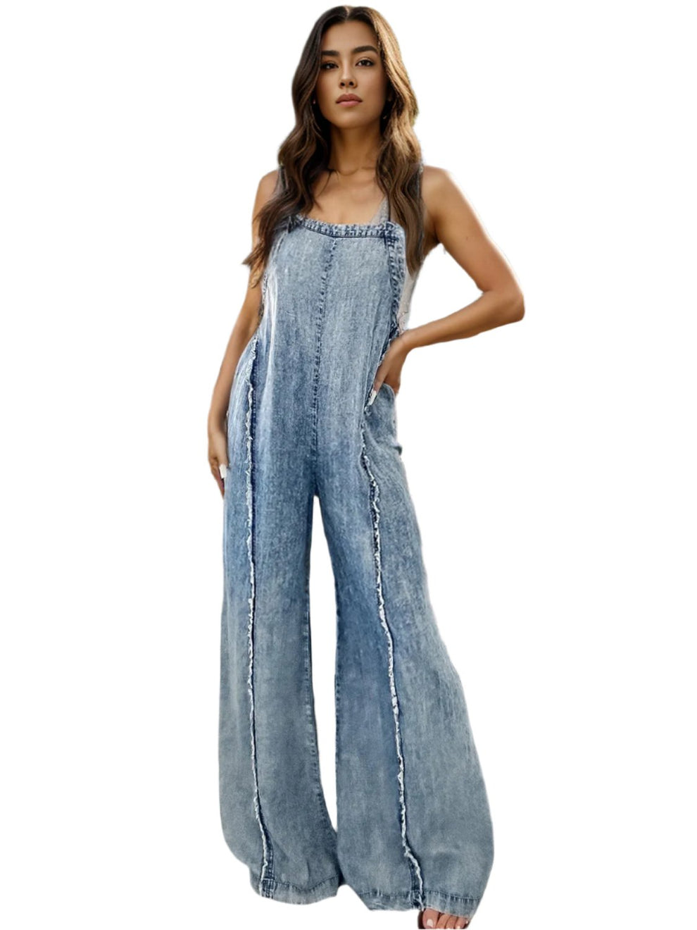 TEEK - Adjustable Strap Wide Leg Denim Overalls - TEEK