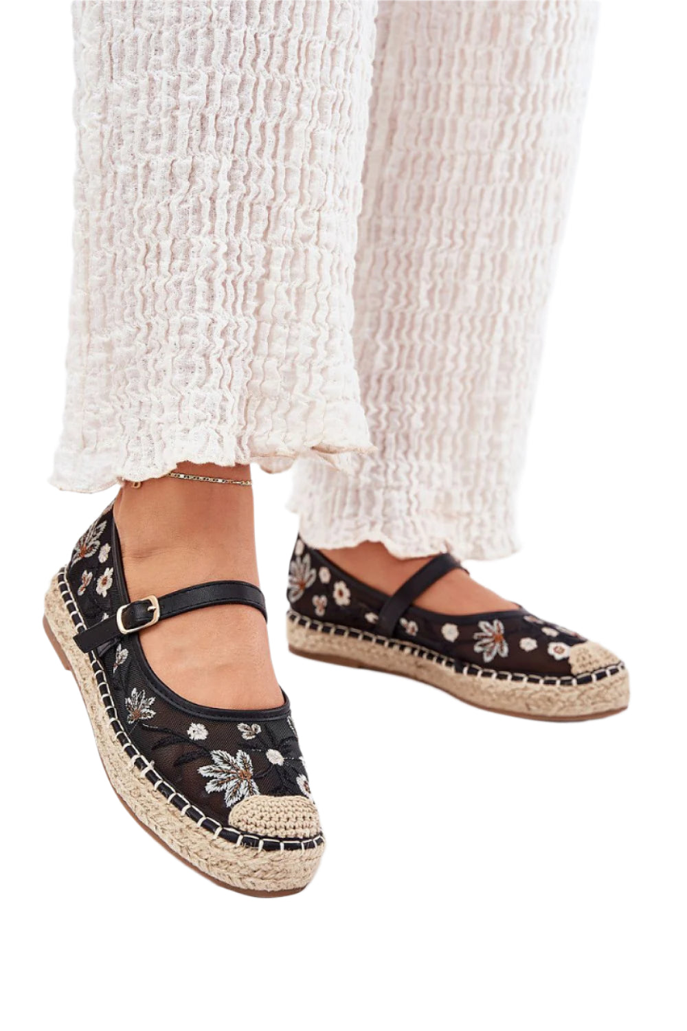 TEEK - Floral Embroidered Lacec Flat Espadrille Shoes - TEEK