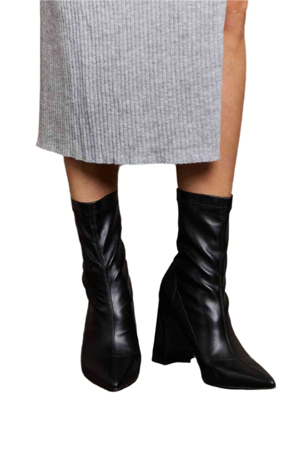 TEEK - Black Stacy Block Heel Sock Boots - TEEK